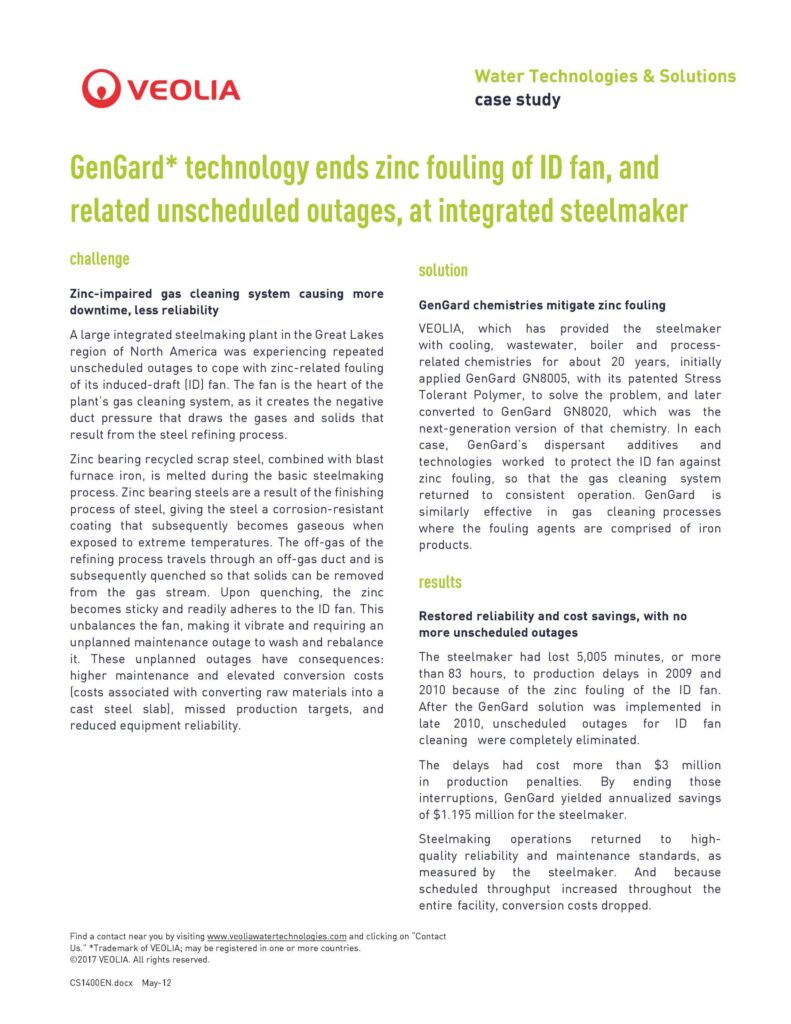 CS1400EN - GenGard* technology ends zinc fouling of ID fan, and related ... CS1400EN - GenGard* technology ends zinc fouling of ID fan, and related ...