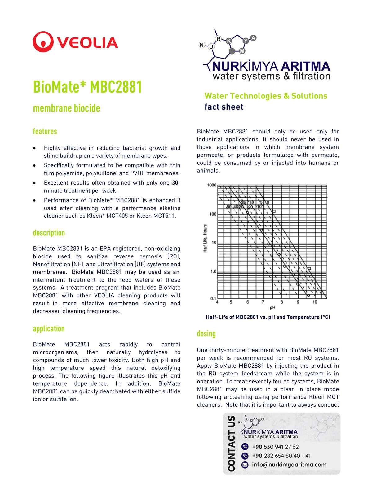 BioMate MBC2881 membrane biocide - Nur Kimya Arıtma