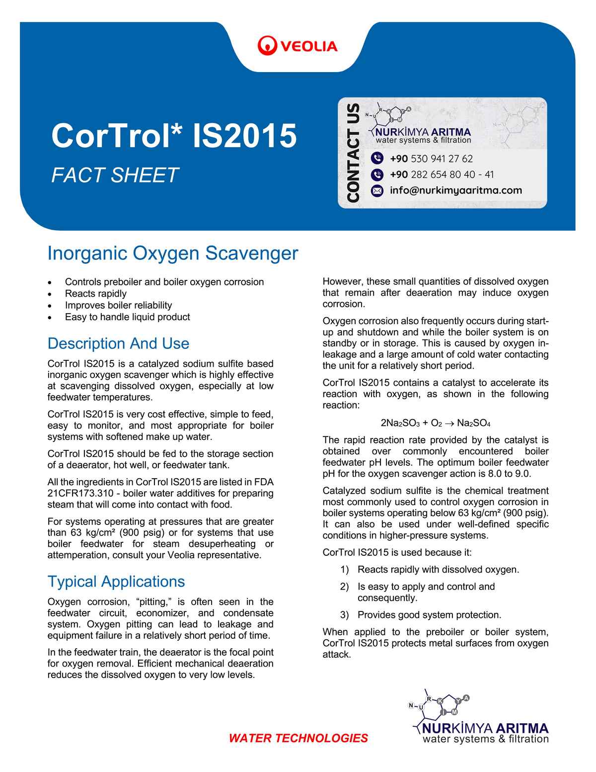 CorTrol IS2015 FACT SHEET - Nur Kimya Arıtma