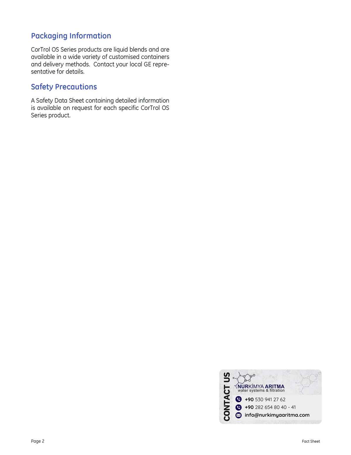 CorTrol OS Series Fact Sheet - Nur Kimya Arıtma