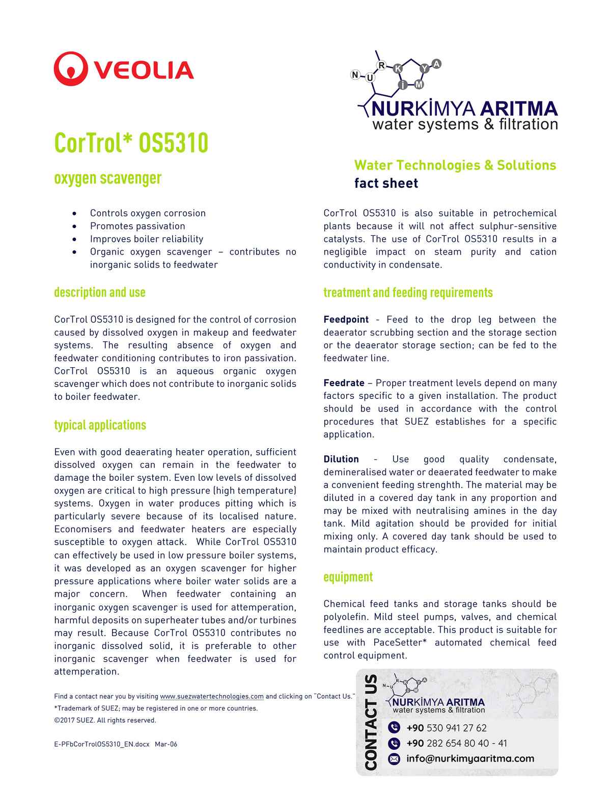 Cortrol-OS5310 Fact Sheet - Nur Kimya Arıtma