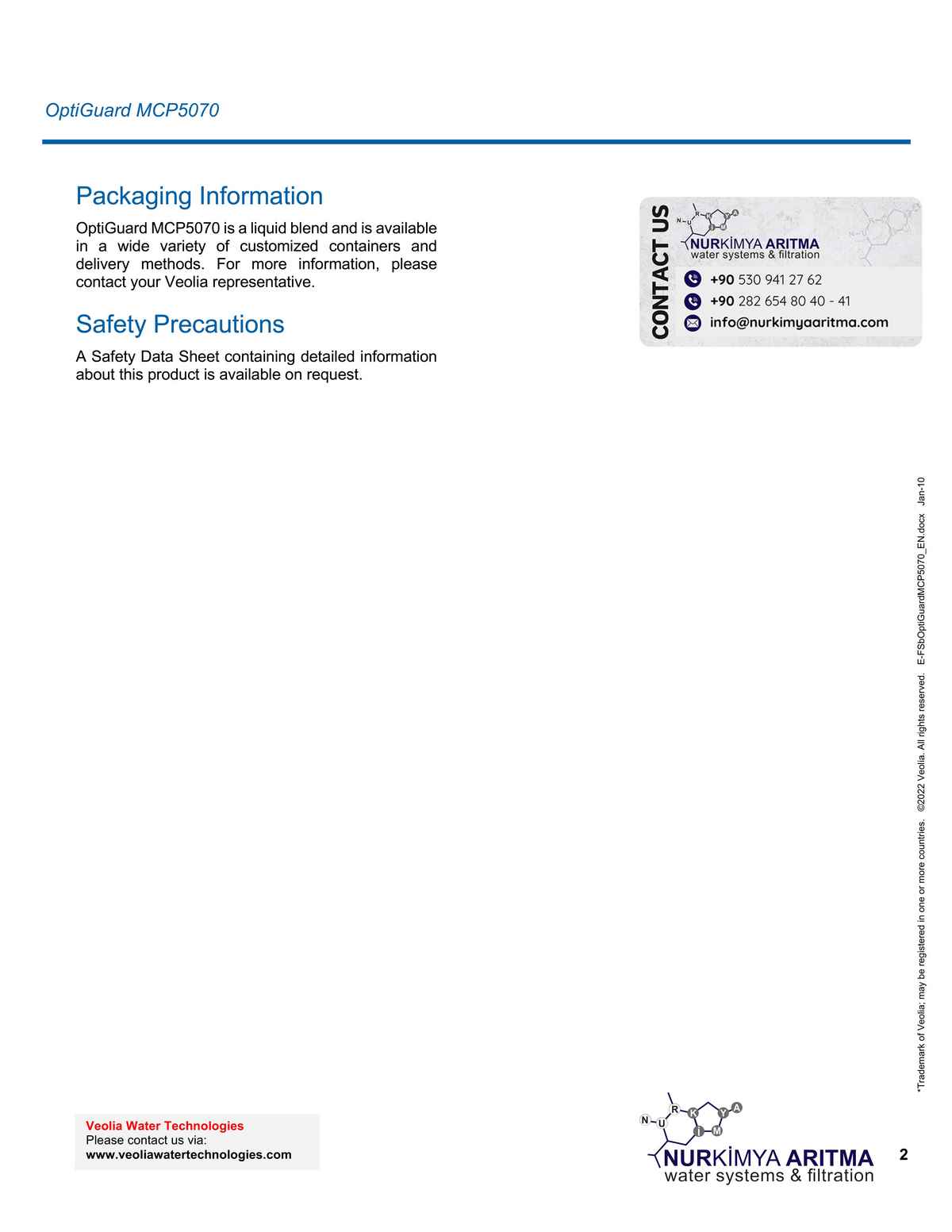 OptiGuard* MCP5070 FACT SHEET - Nur Kimya Arıtma