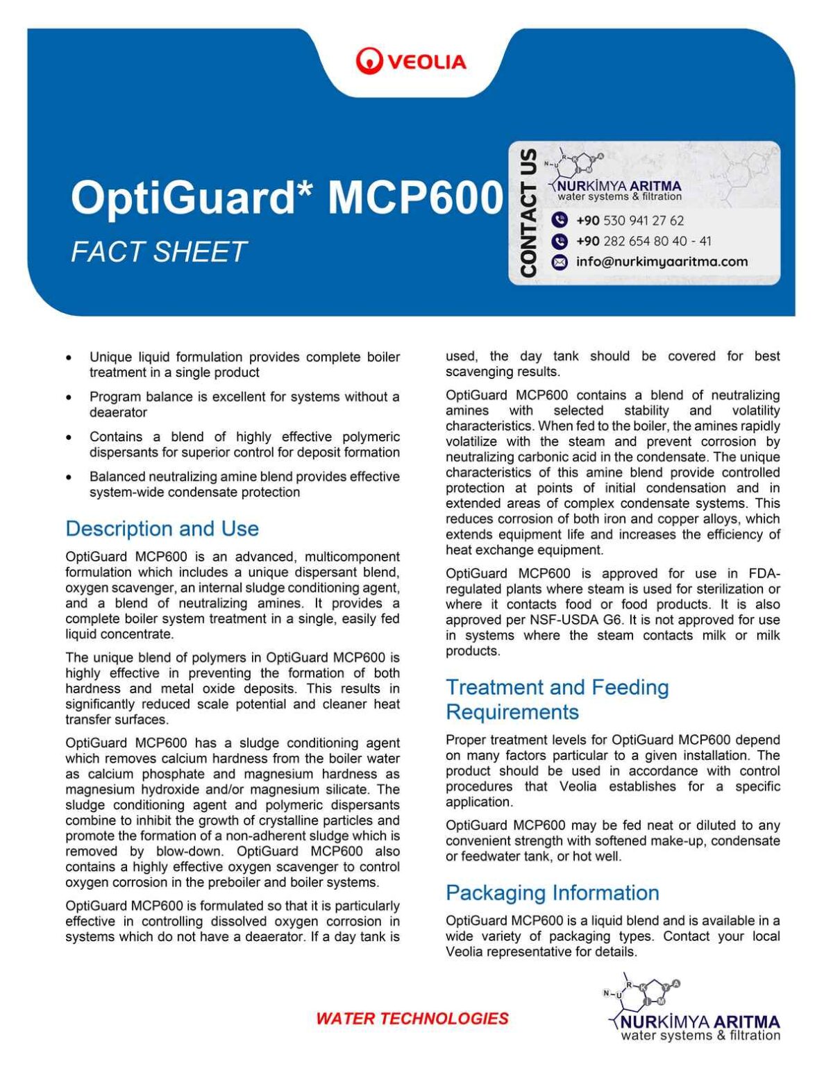 OptiGuard MCP600 FACT SHEET - Nur Kimya Arıtma