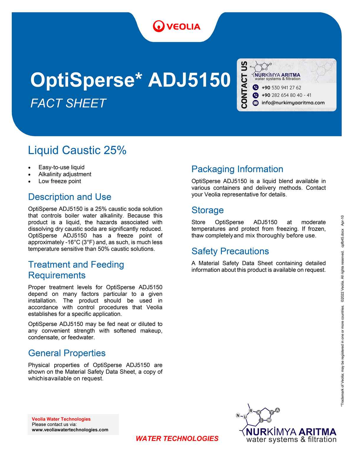 OptiSperse ADJ5150 FACT SHEET - Nur Kimya Arıtma