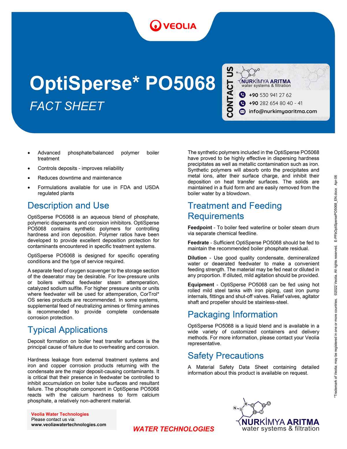 OptiSperse PO5068 FACT SHEET - Nur Kimya Arıtma