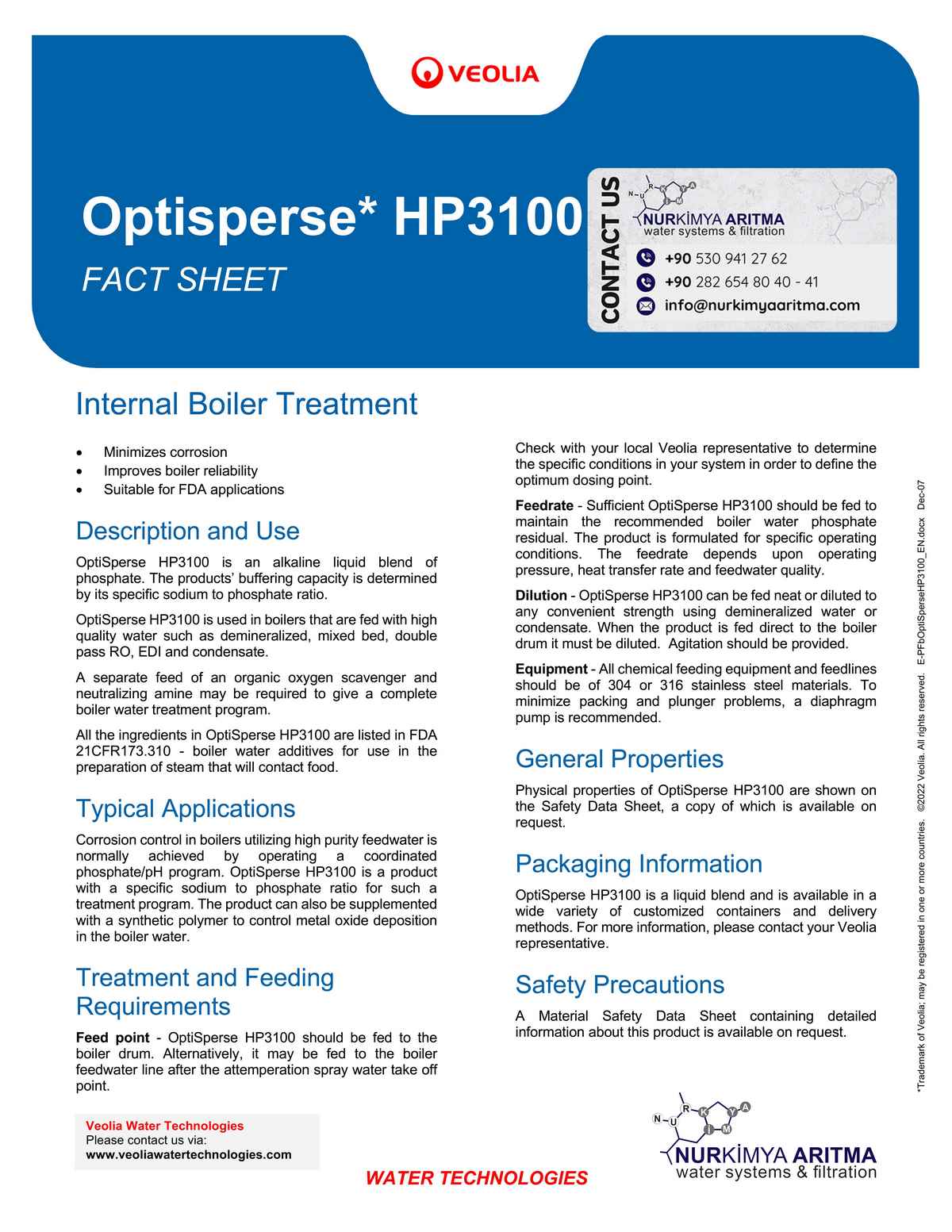 Optisperse HP3100 FACT SHEET - Nur Kimya Arıtma