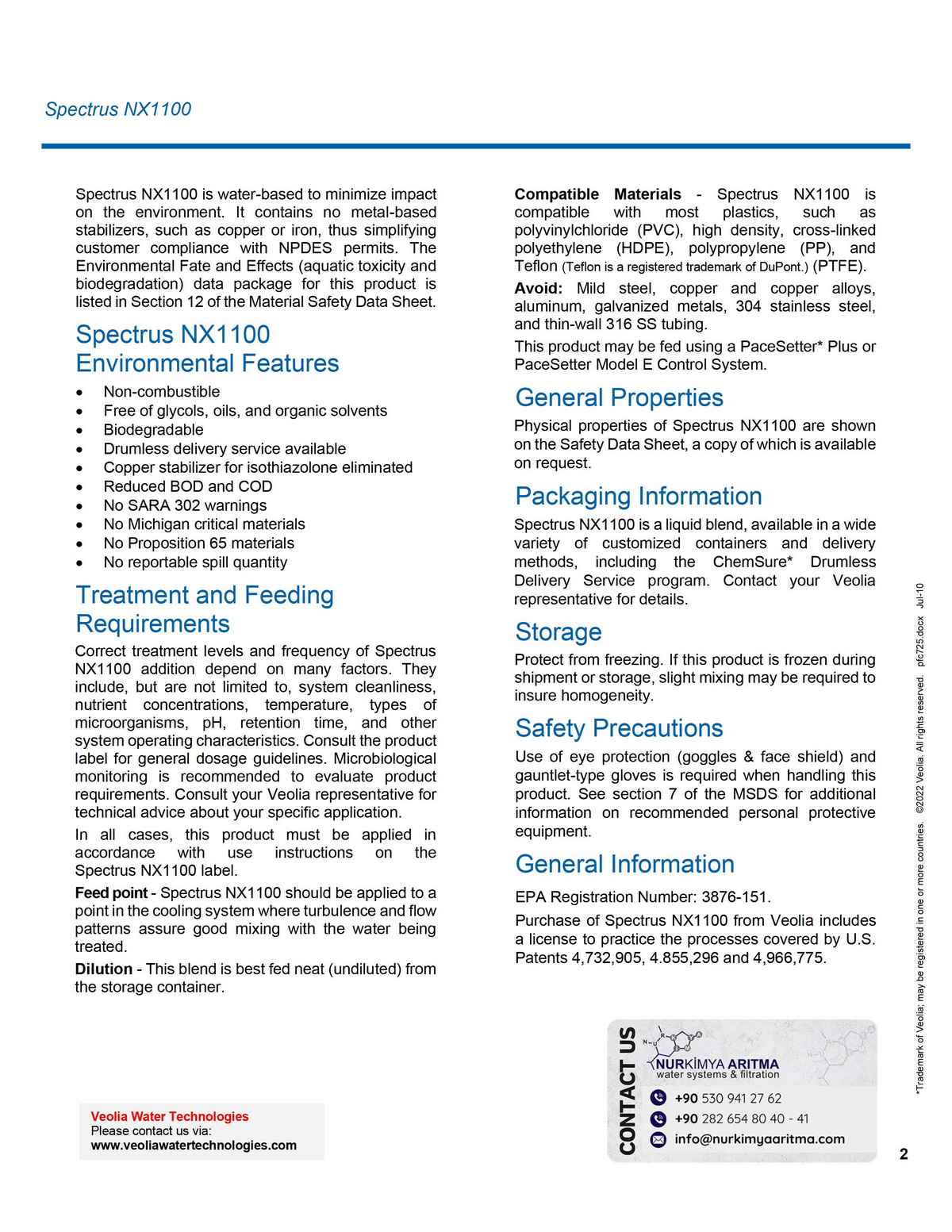 Spectrus NX1100 FACT SHEET - Nur Kimya Arıtma