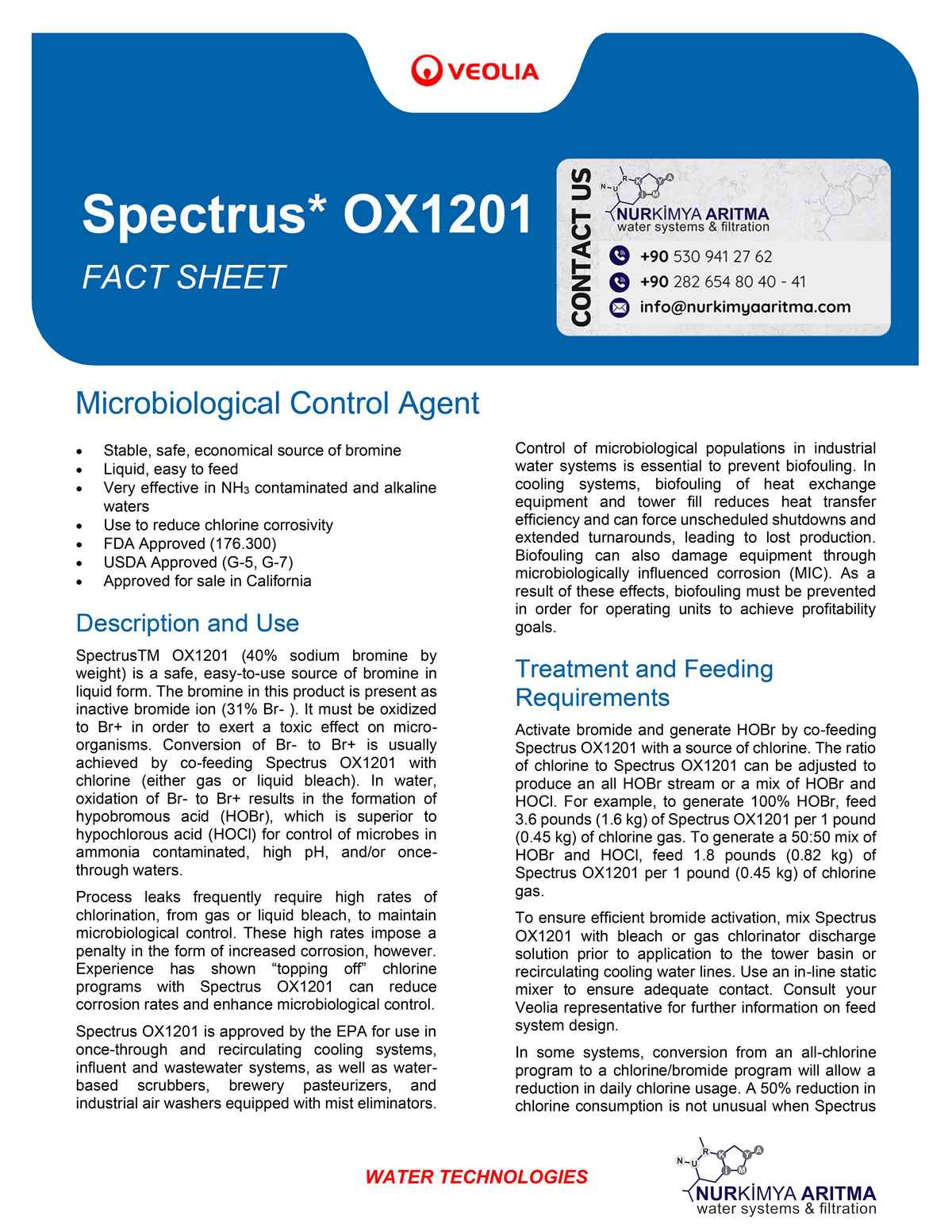 Spectrus OX1201 FACT SHEET - Nur Kimya Arıtma